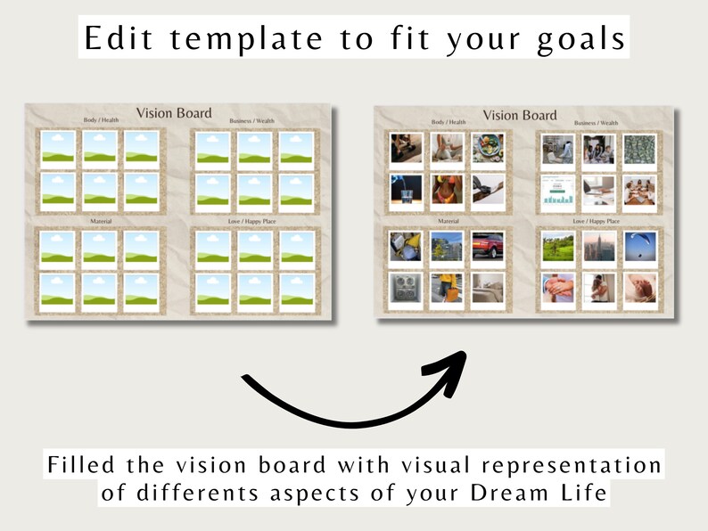 Vision Board Template Kit Editable Printable for Manifesting and Create Your Dream Life Manifest ...