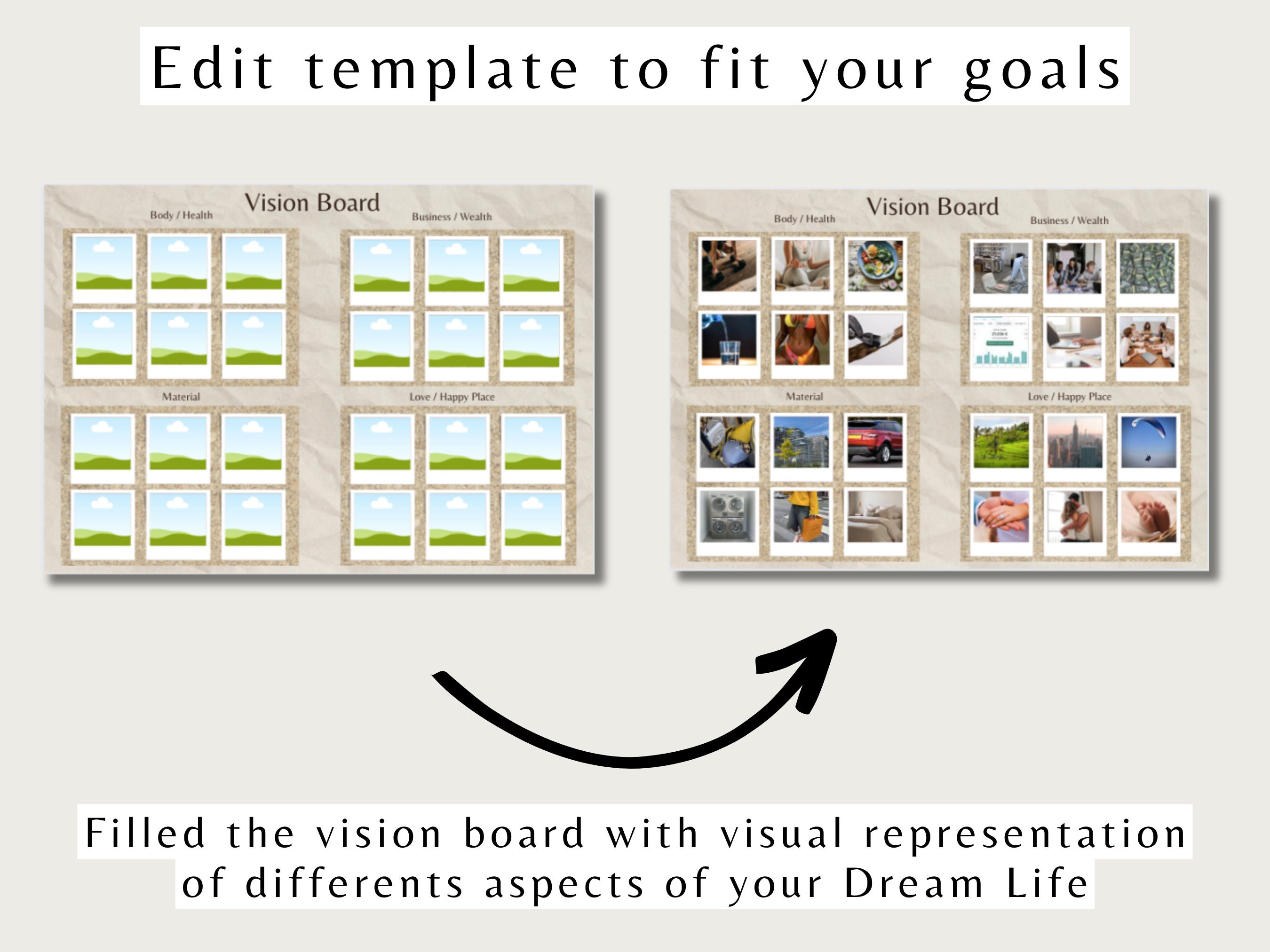 Vision Board Template Kit Editable Printable for Manifesting and Create ...