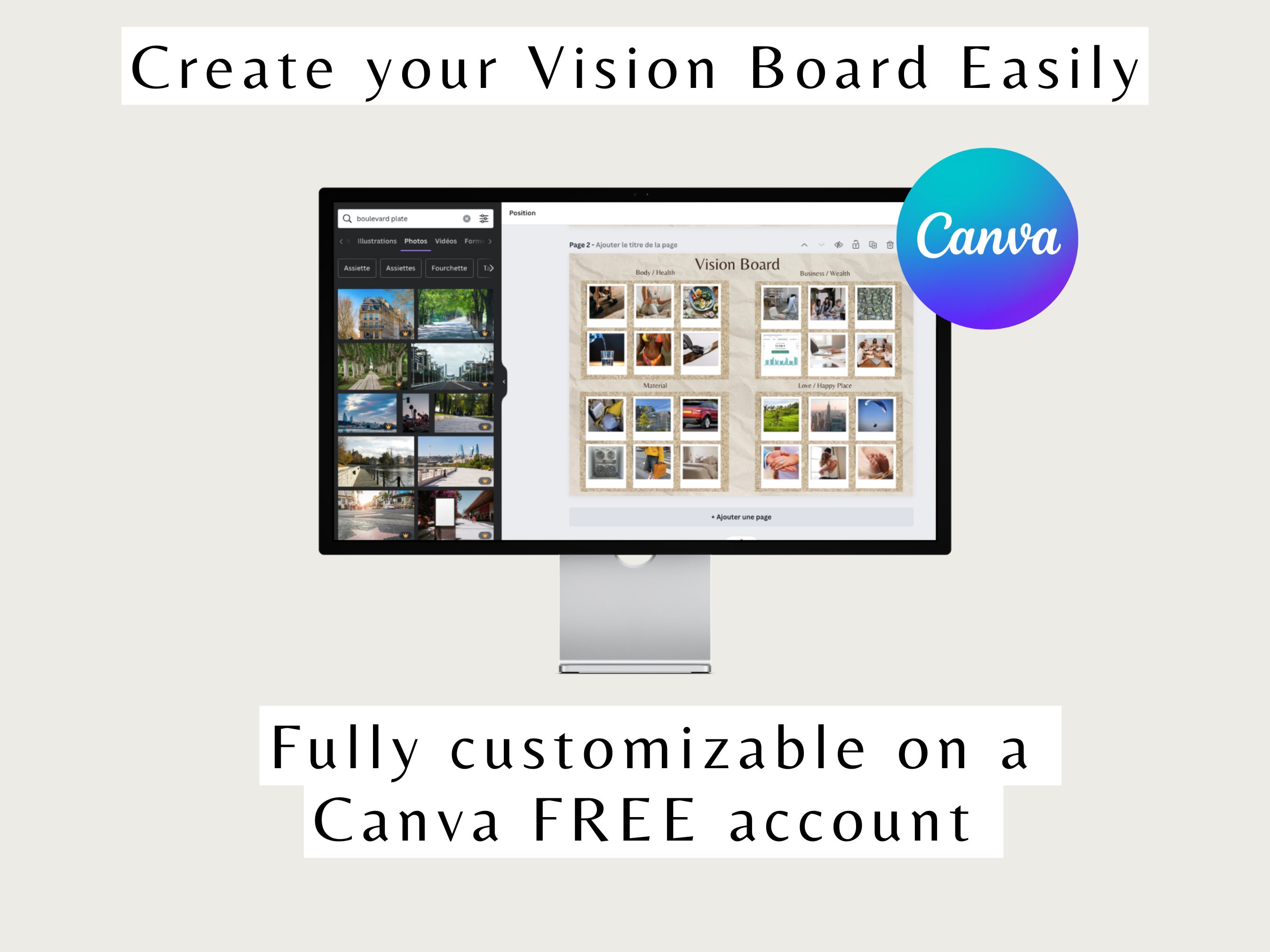 Vision Board Template Kit Editable Printable for Manifesting and Create ...