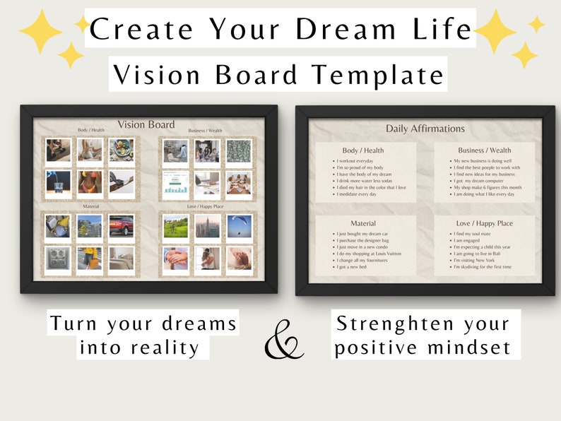 Vision Board Template Kit Editable Printable for Manifesting and Create ...