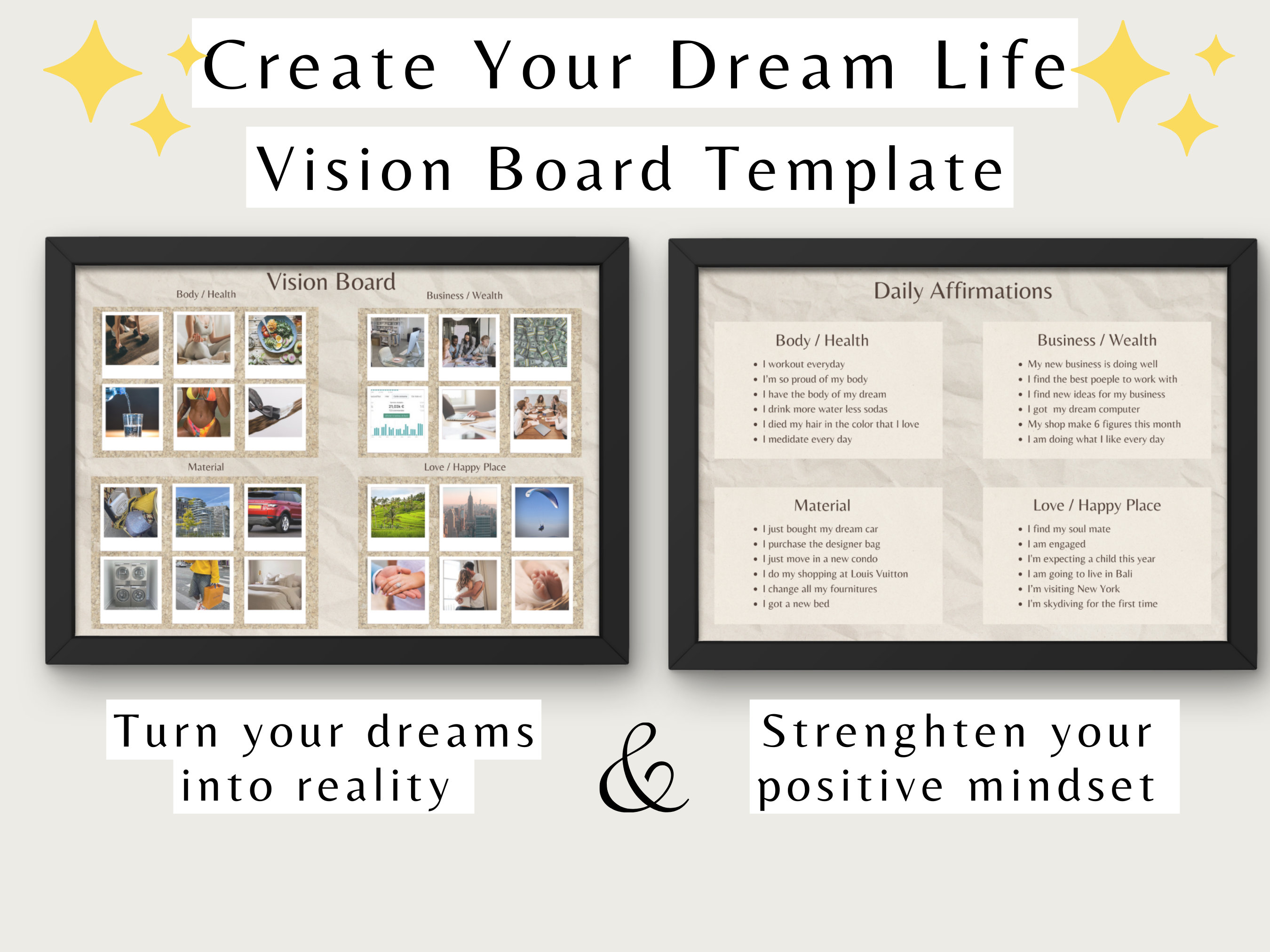 Vision Board Template Kit Editable Printable for Manifesting and Create ...