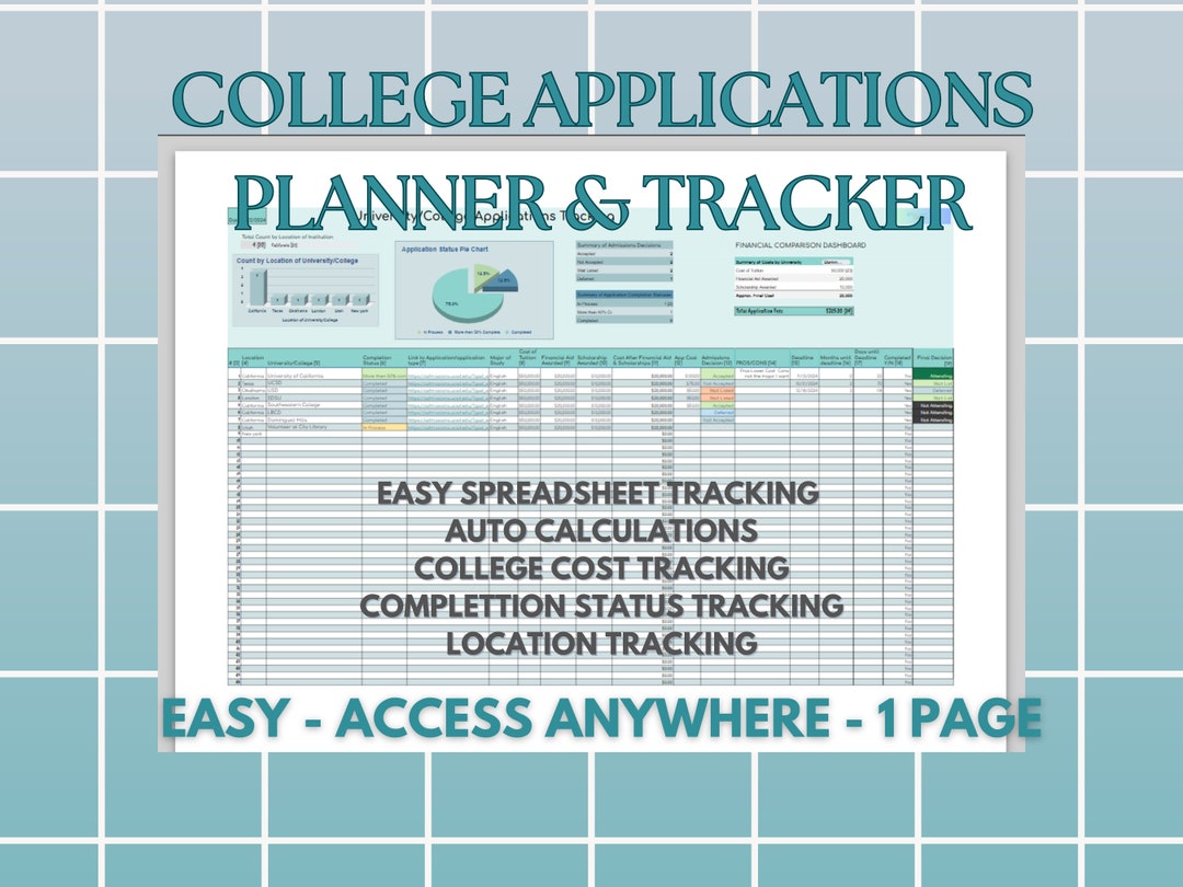 College Application Tracker Planner Spreadsheet Google Sheet College ...