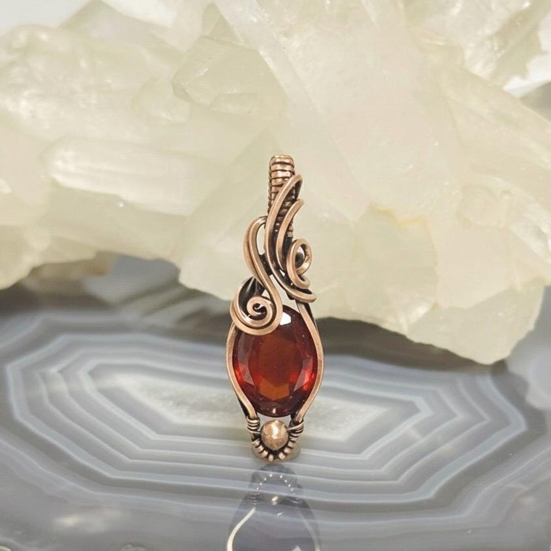 Handmade Copper Wire Wrap Tiny Faceted Hessonite Garnet Pendant , Red ...