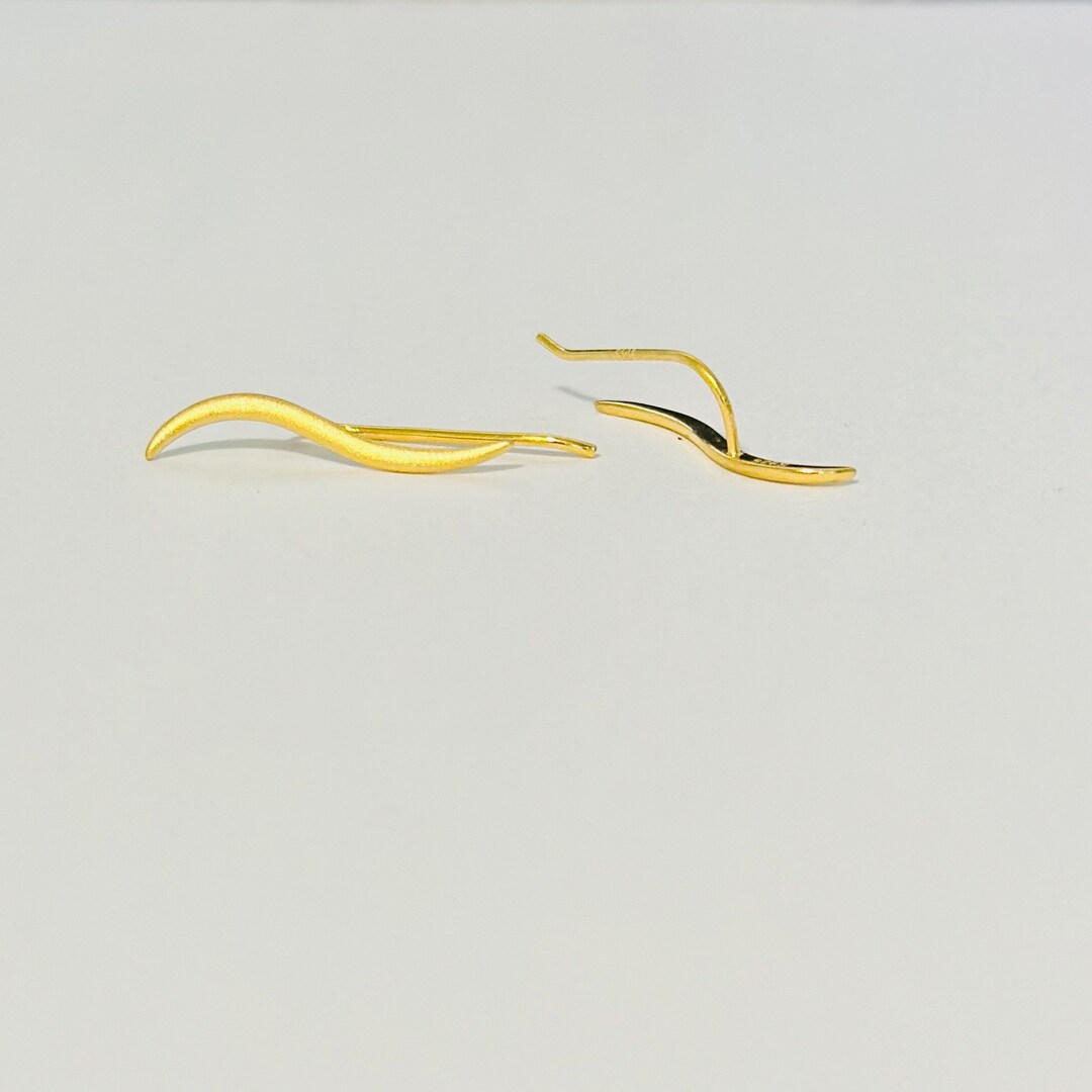 Sterling Silver Curved Ear Climber, Bar Earrings, Curved Bar Line ...
