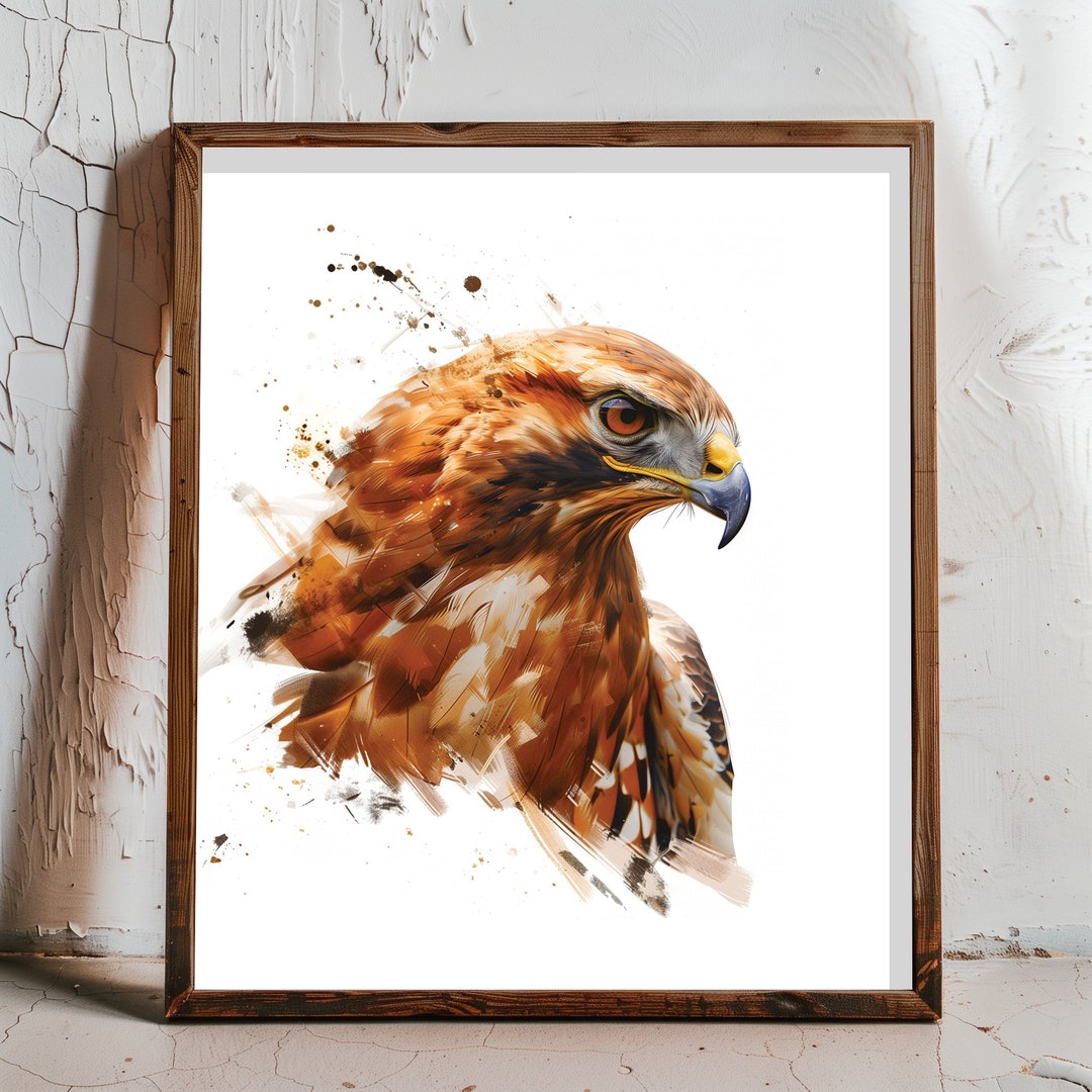 Keen Red-tailed Hawk (western American Art) 16x16 Framed Canvas Print ...