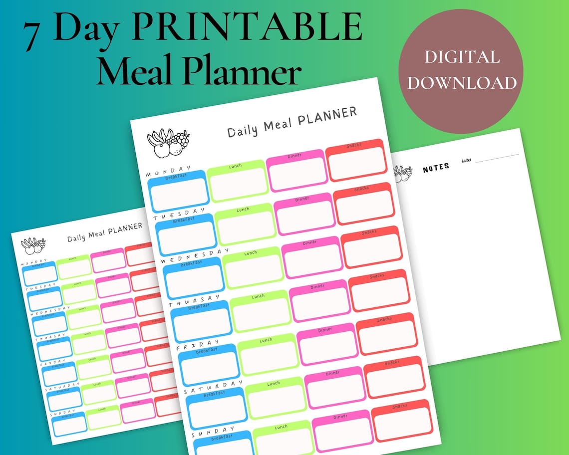 7 Day Printable Meal Planner - Etsy