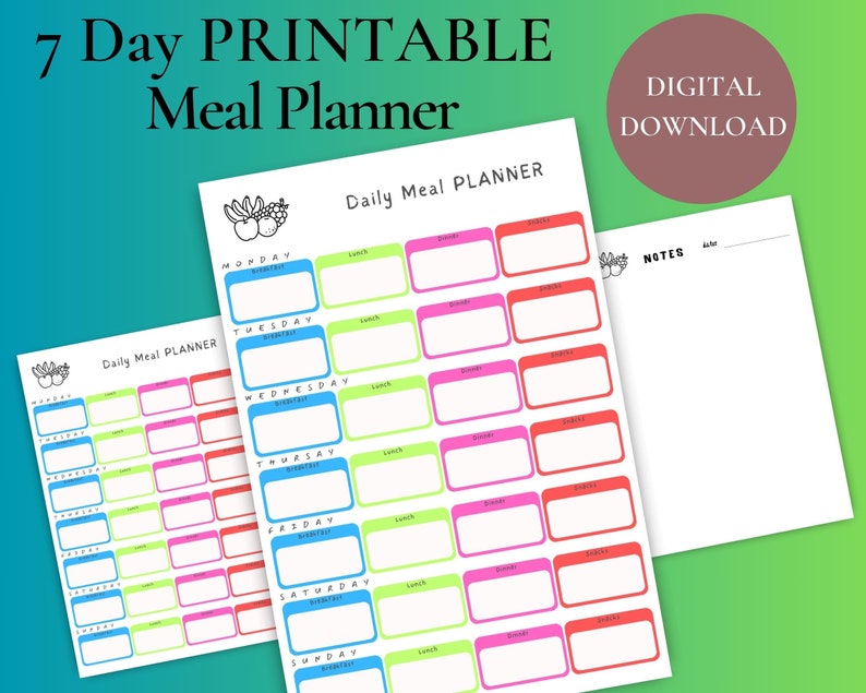7 Day Printable Meal Planner - Etsy