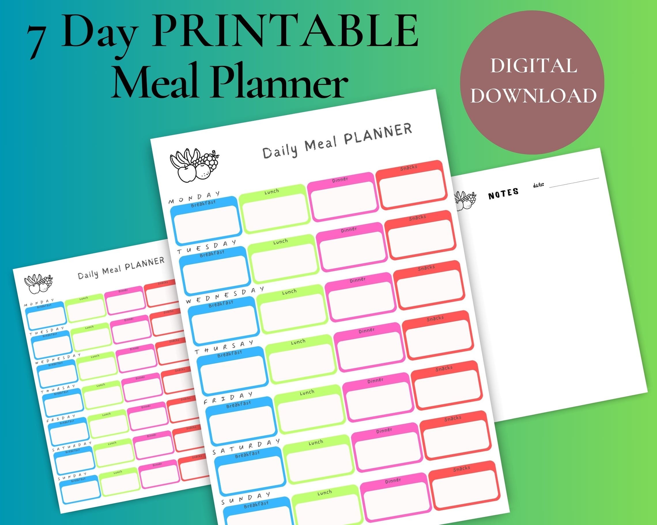 7 Day Printable Meal Planner - Etsy