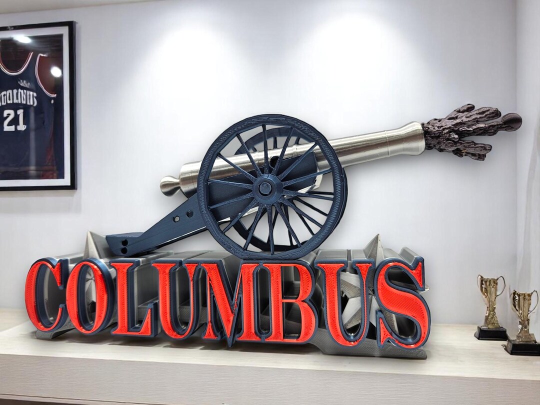 BOOM! Columbus Hockey Cannon 3D Printed Art Display Red Silver & Blue ...