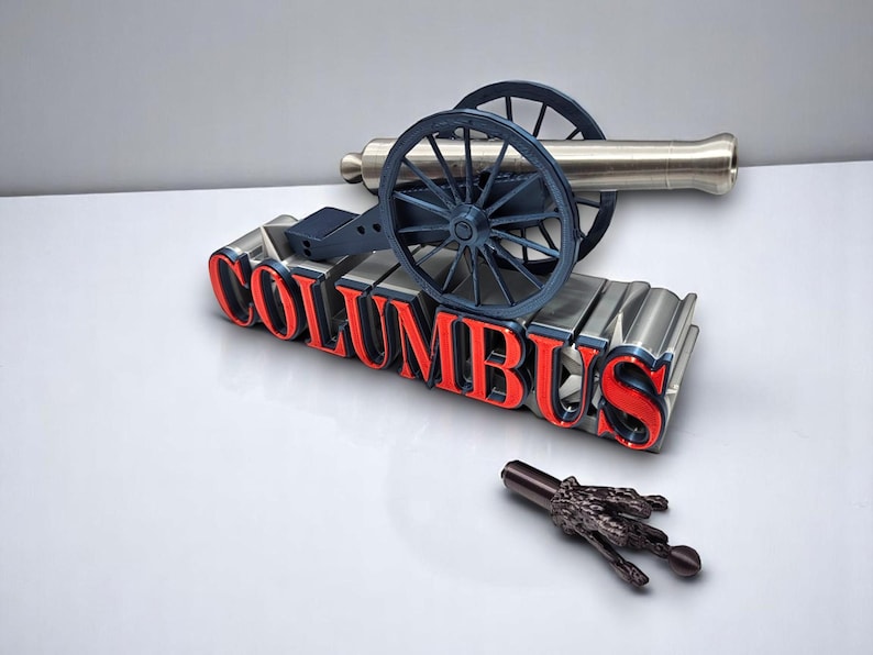 BOOM! Columbus Hockey Cannon 3D Printed Art Display Red Silver & Blue ...