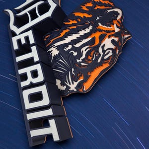 Detroit Block Letters With Fierce Tiger Gaze Background Baseball Fan ...