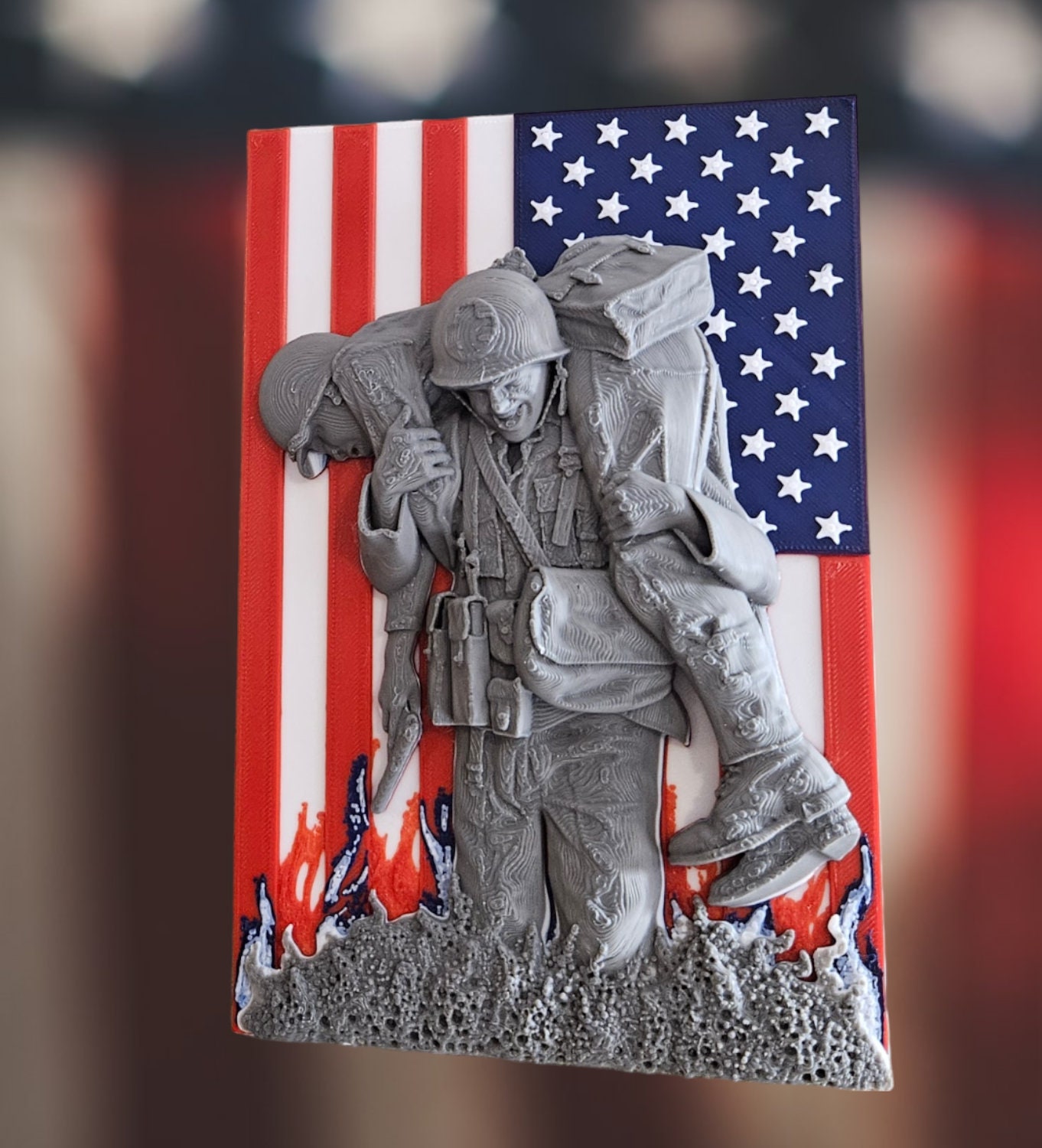 USA Carrying Wounded Soldier Amazing Layered Artwork Wall Art 3D ...