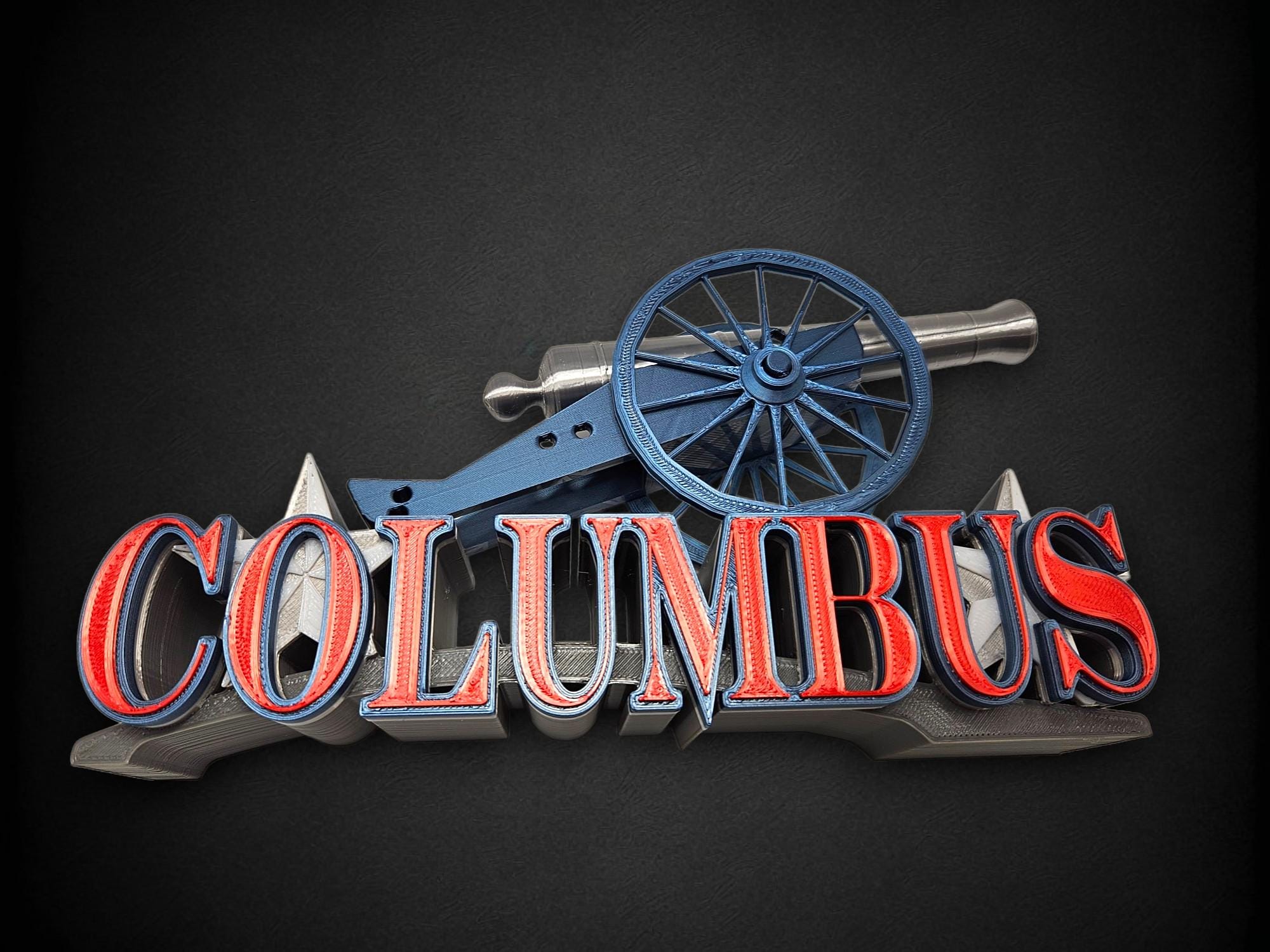 BOOM! Columbus Hockey Cannon 3D Printed Art Display Red Silver & Blue ...