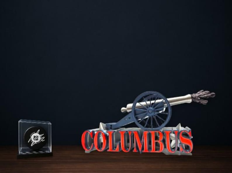 BOOM! Columbus Hockey Cannon 3D Printed Art Display Red Silver & Blue ...