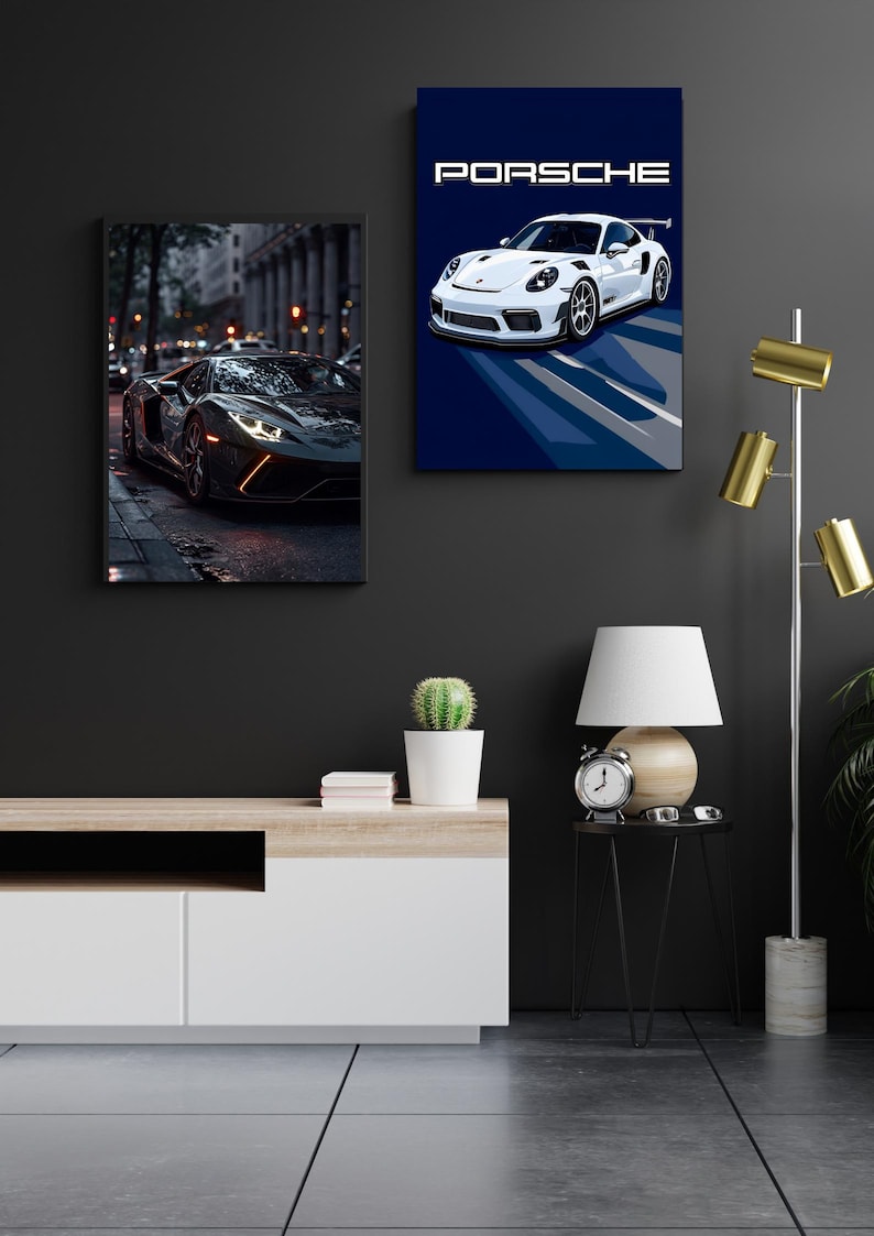 PORSCHE WALL ART, Blue and White Theme, Bedroom Art, Living Room Art ...