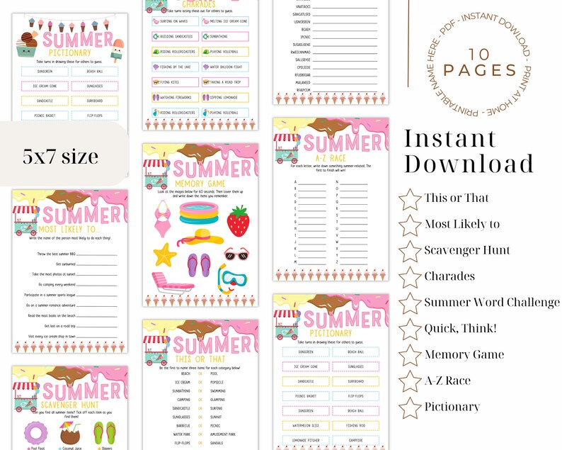 Ice Cream Delight Summer Party Games Bundle, Summer Birthday Games ...