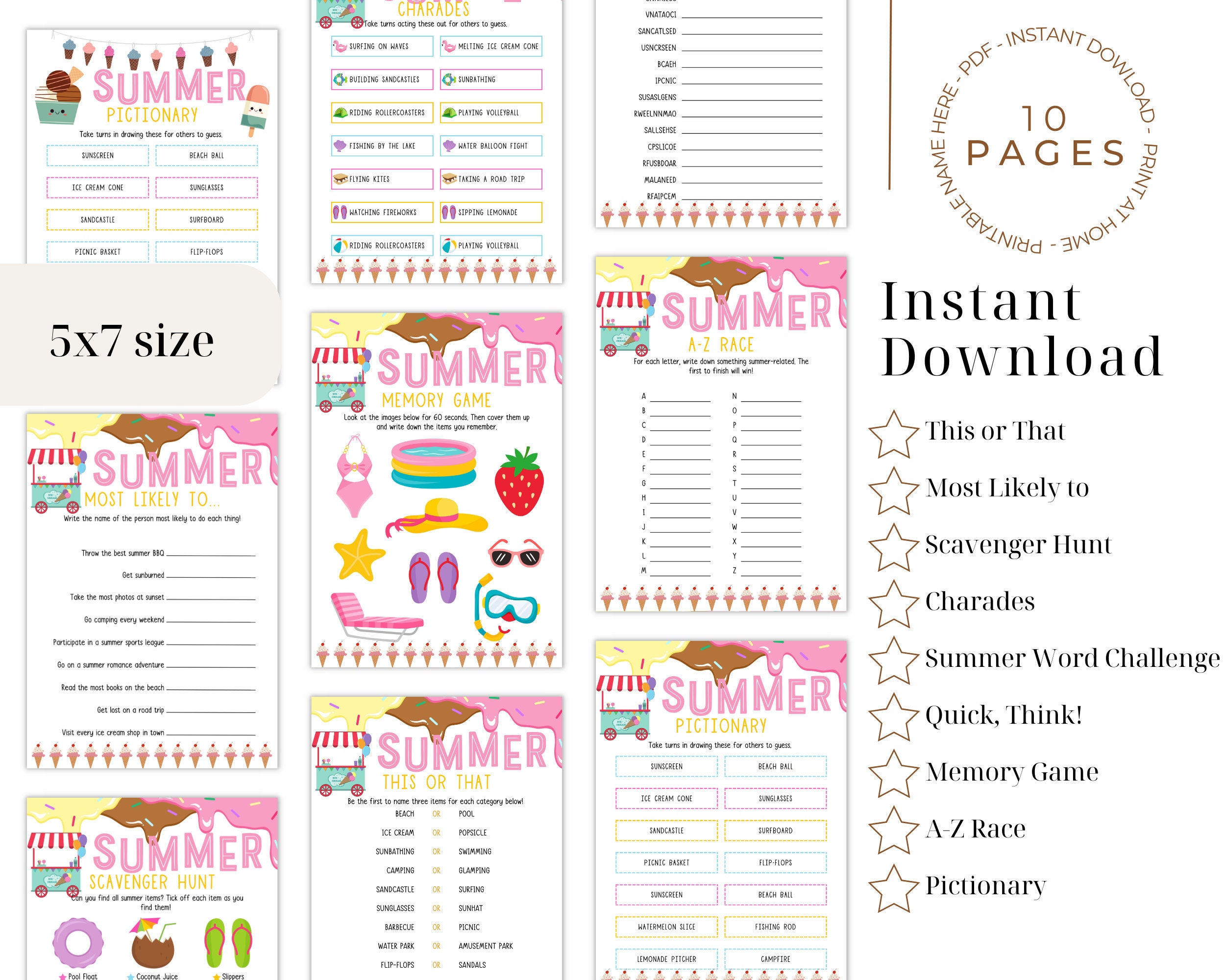 Ice Cream Delight Summer Party Games Bundle, Summer Birthday Games ...