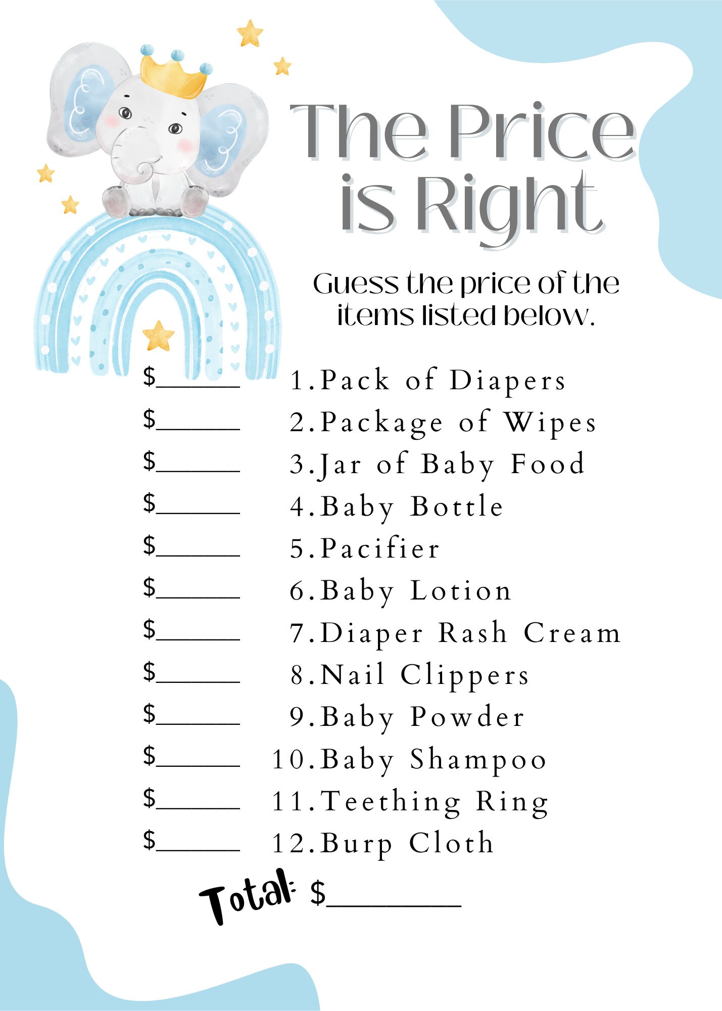 Blue Elephant Baby Shower Games Bundle, Baby Elephant Printable Games ...
