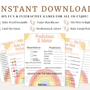 Sunshine Rainbow Baby Shower Games Bundle, Printable Rainbow Baby ...