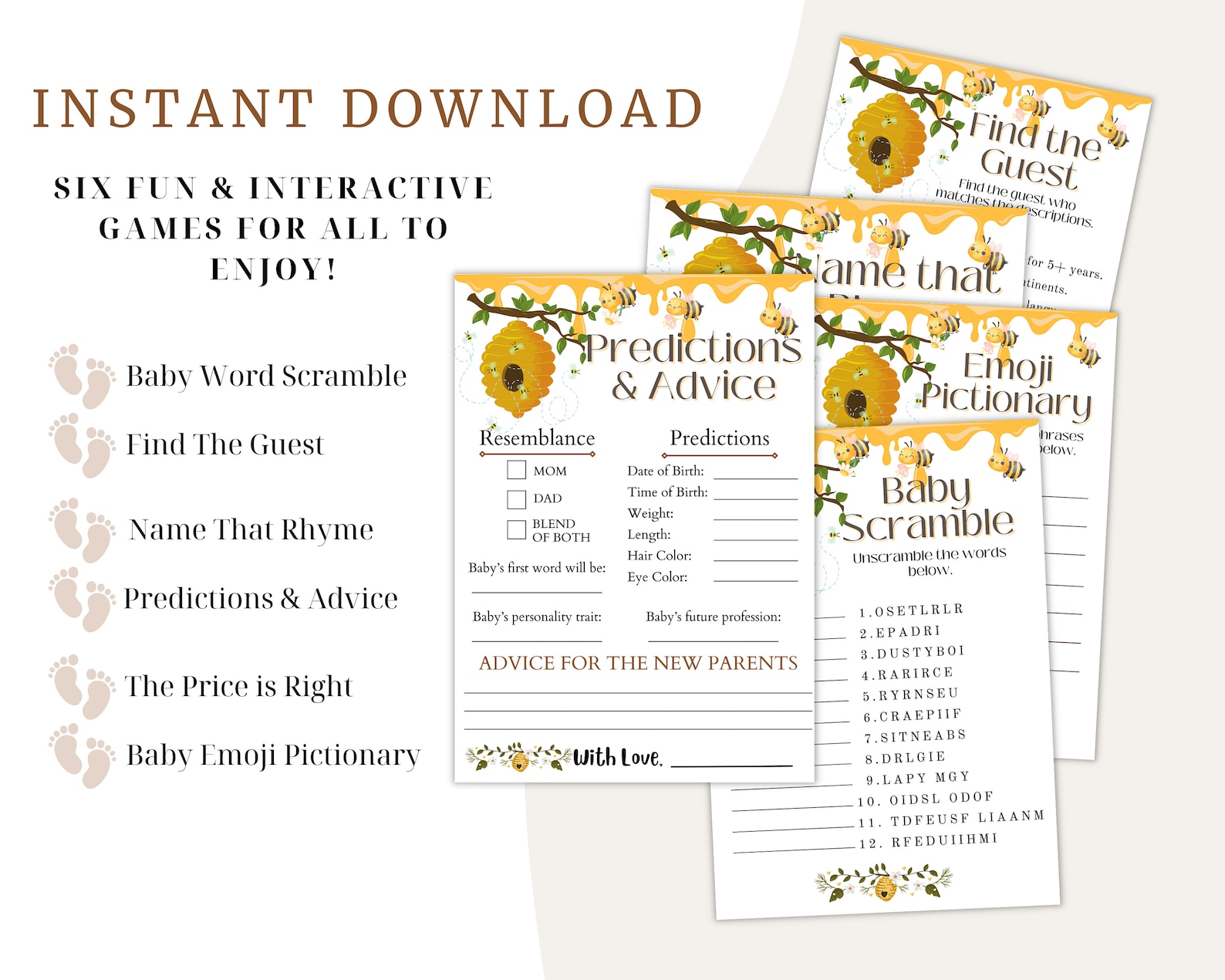 Bee Hive Baby Shower Games Bundle, Gender Neutral Printable Games ...