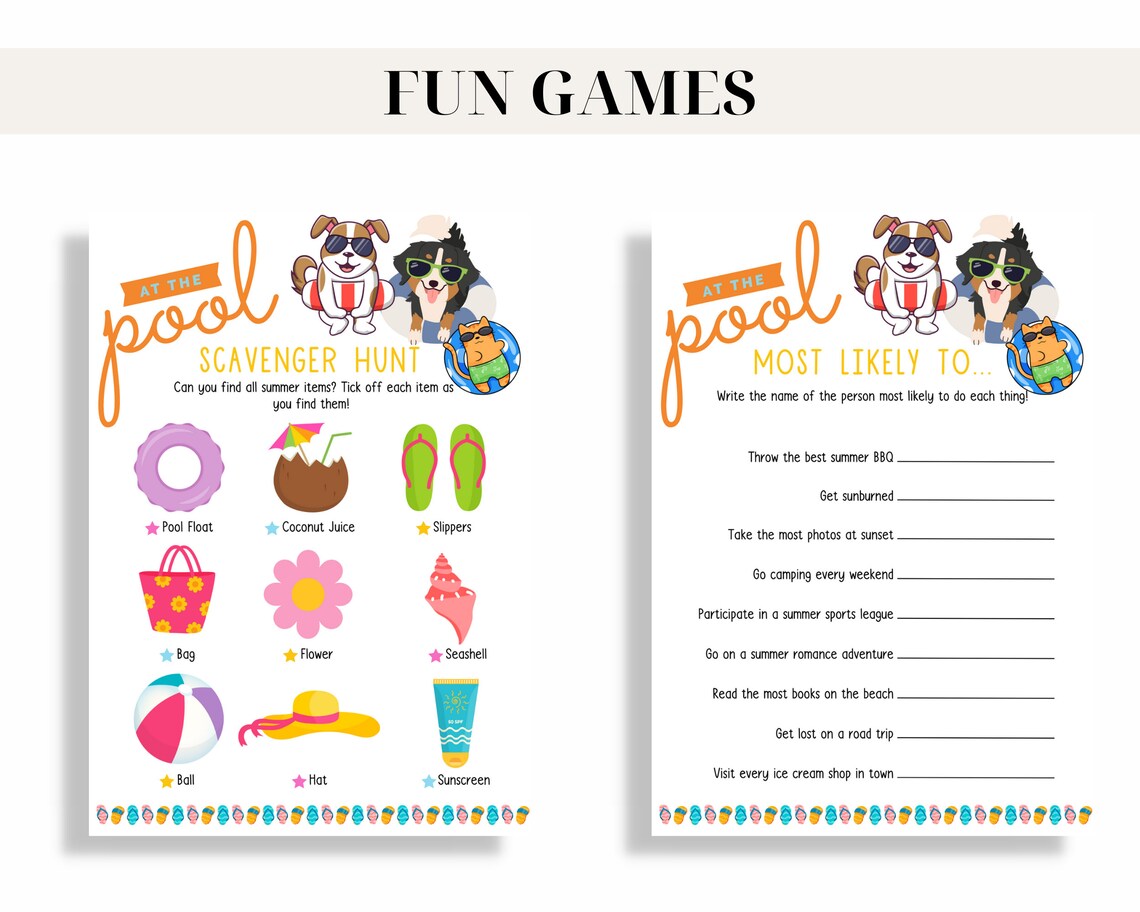 Summer Pool Party Games Bundle, Printable Pool Party Activities Set ...