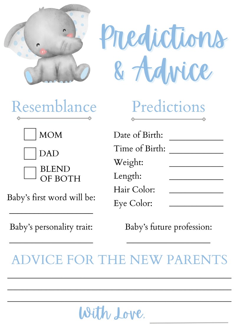 Elephant Baby Shower Games Bundle, Printable Blue Elephant Baby Shower ...