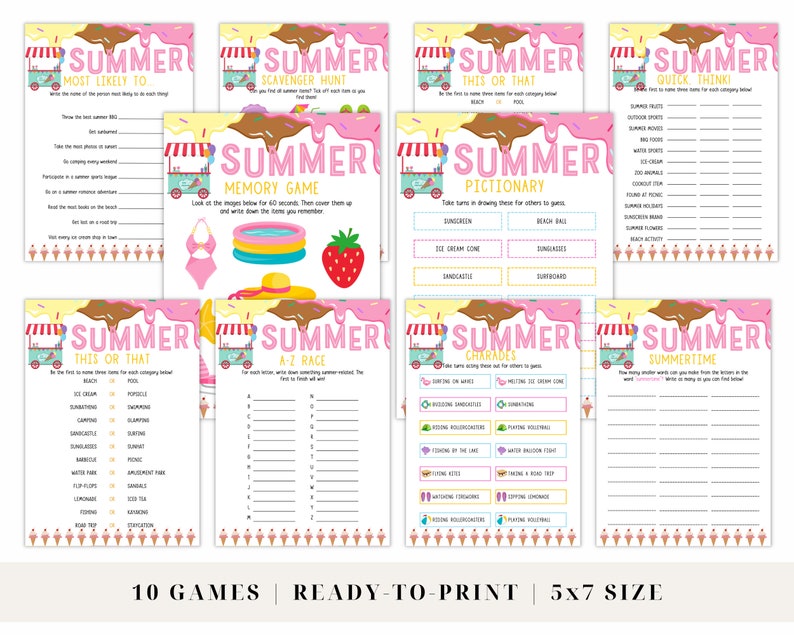 Ice Cream Delight Summer Party Games Bundle, Summer Birthday Games ...