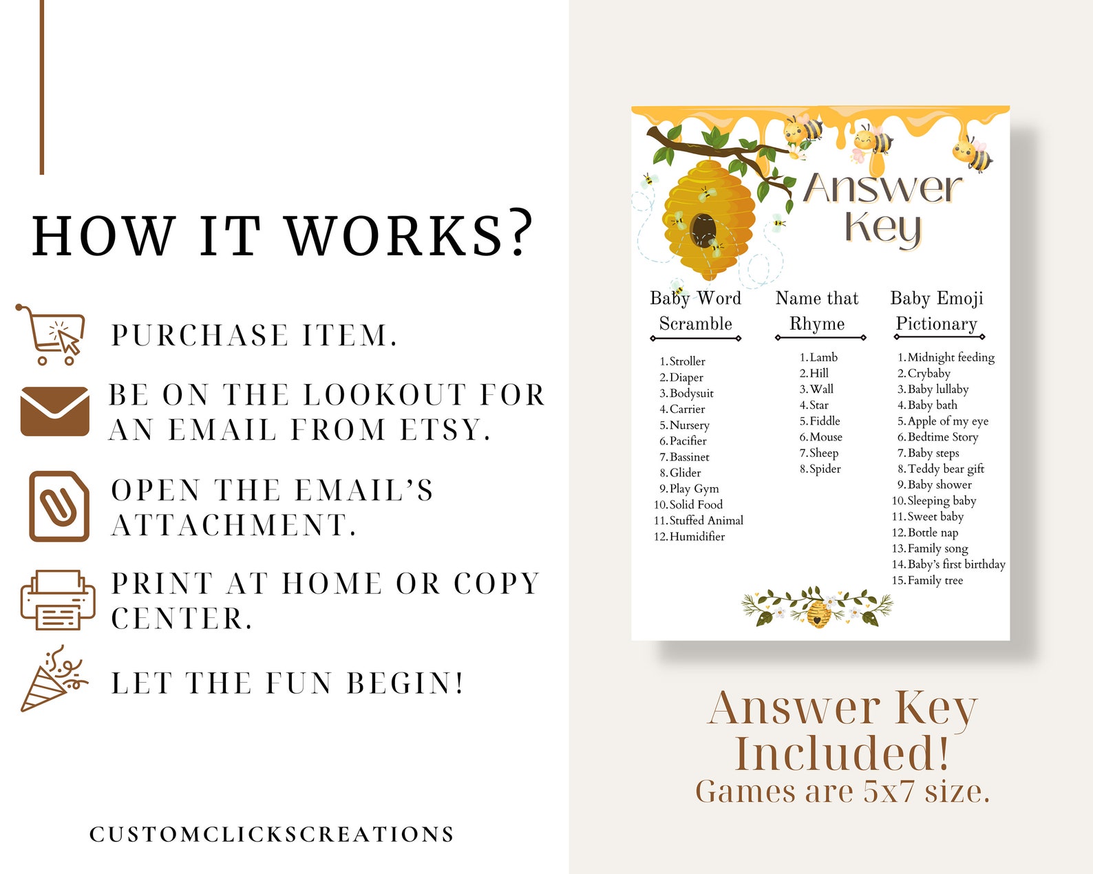 Bee Hive Baby Shower Games Bundle, Gender Neutral Printable Games ...