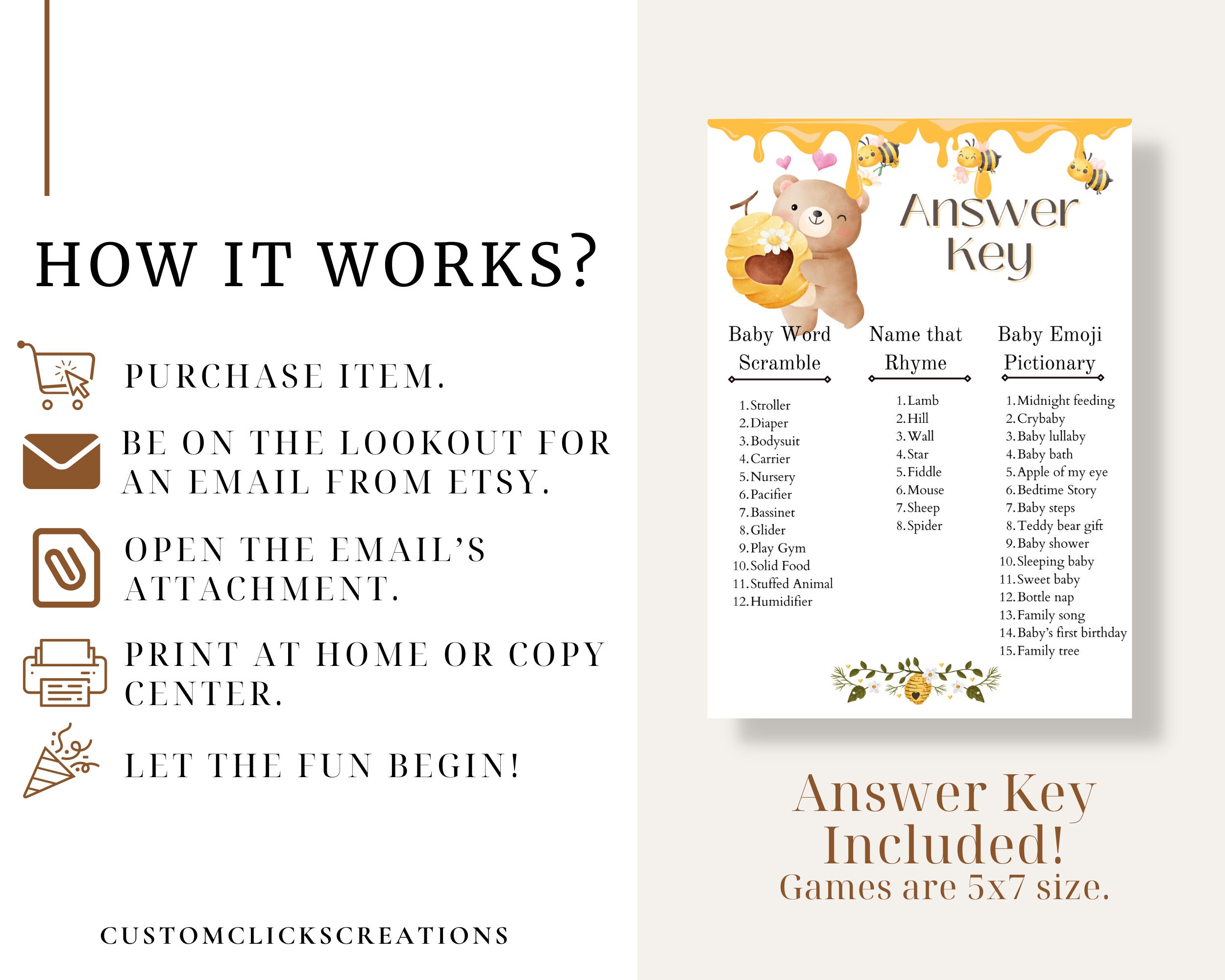 Honey Bear Baby Shower Games Bundle, Bear Bee Hive Baby Shower ...