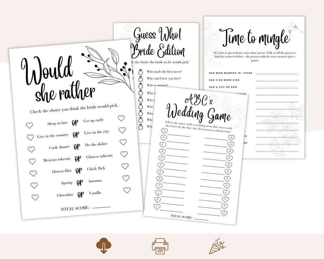 Bridal Shower Games Bundle, Printable Wedding Shower Games Pack, Modern ...