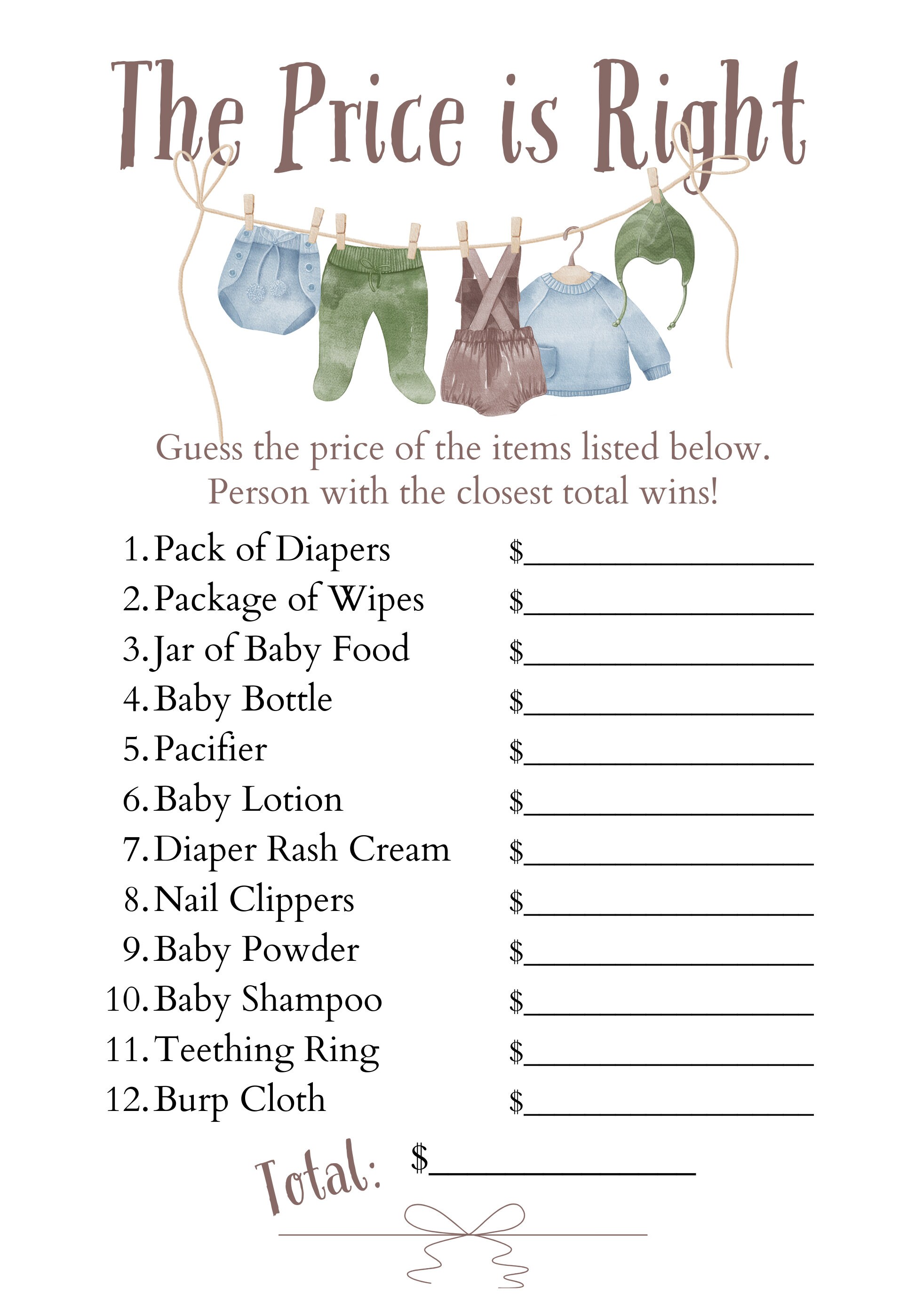 Clothesline Baby Shower Games Bundle, Printable Baby Shower Games Pack ...