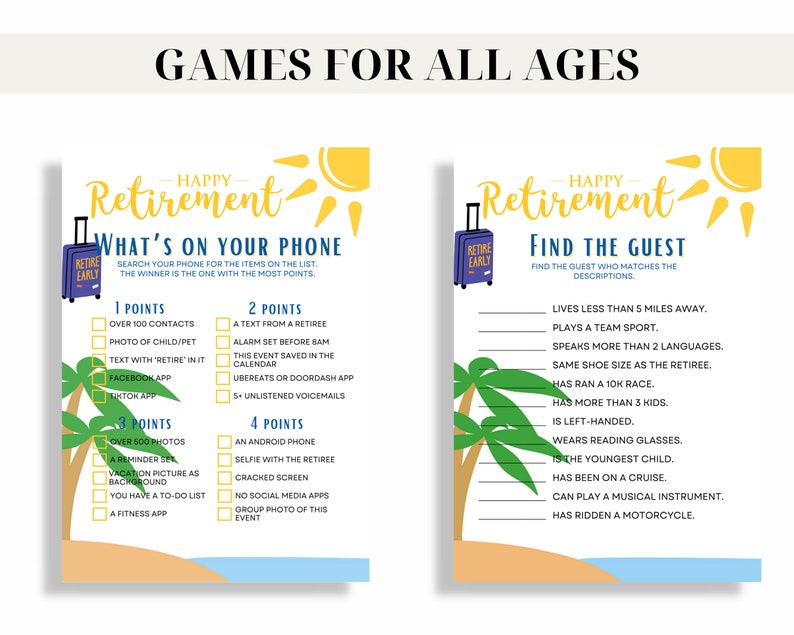 Beach Theme Retirement Party Games Bundle Fun Printable Activities for ...