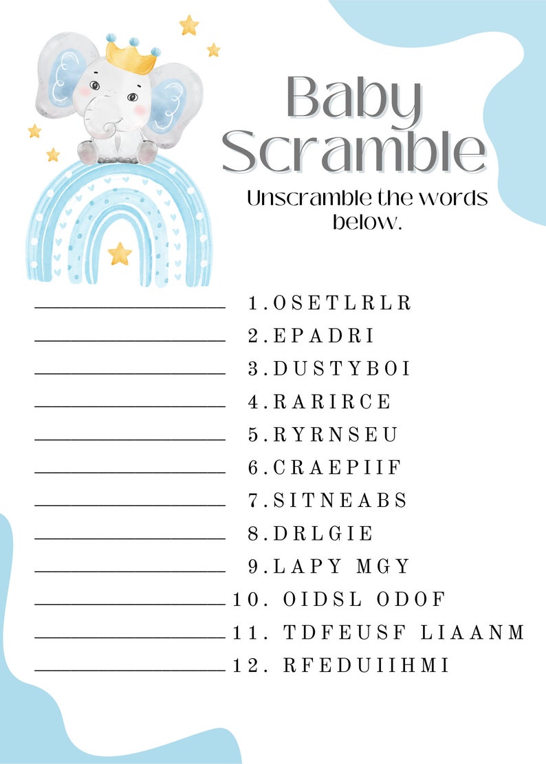 Blue Elephant Baby Shower Games Bundle, Baby Elephant Printable Games ...