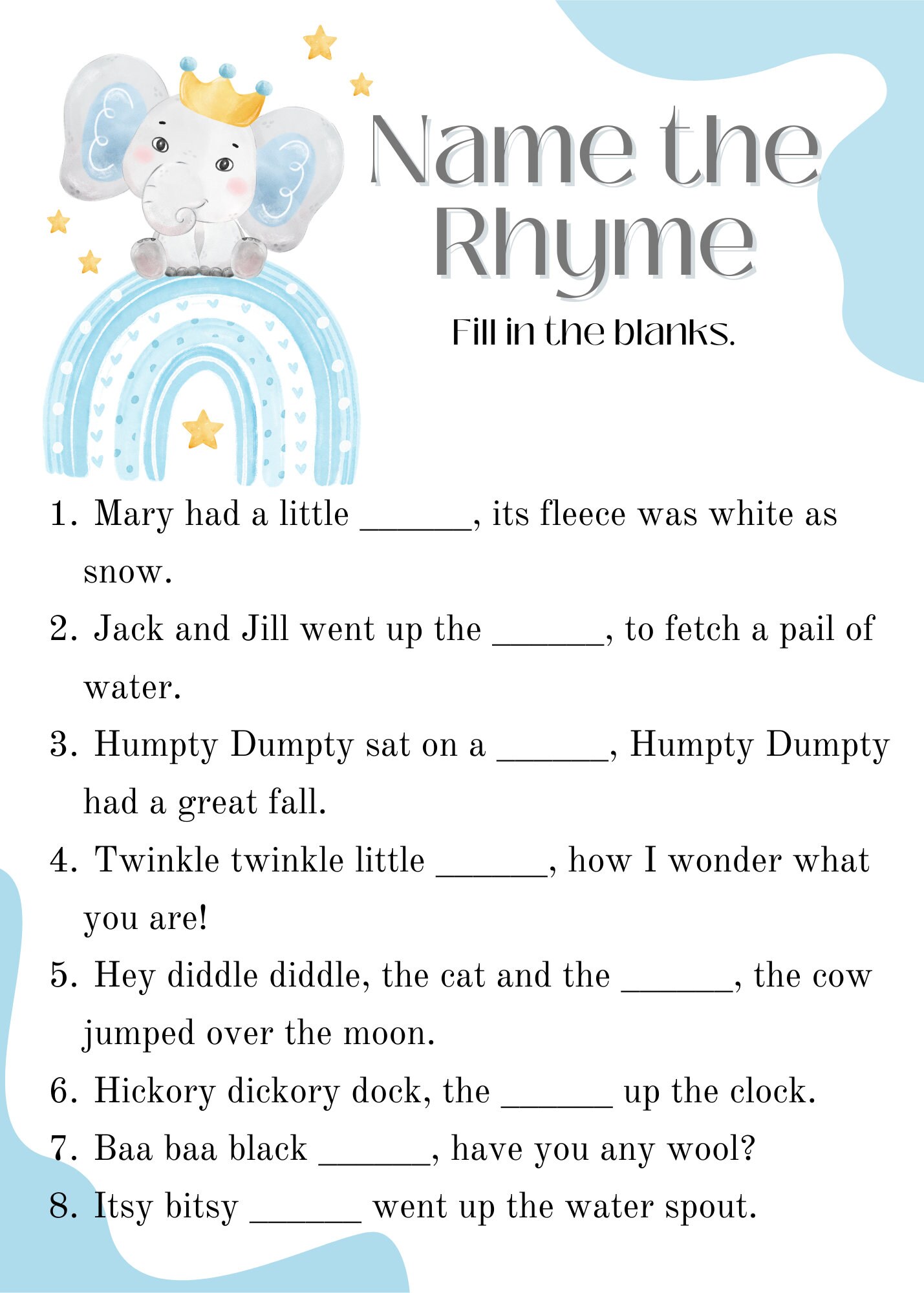 Blue Elephant Baby Shower Games Bundle, Baby Elephant Printable Games ...