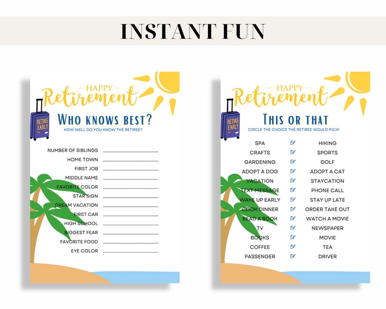 Beach Theme Retirement Party Games Bundle - Fun Printable Activities ...