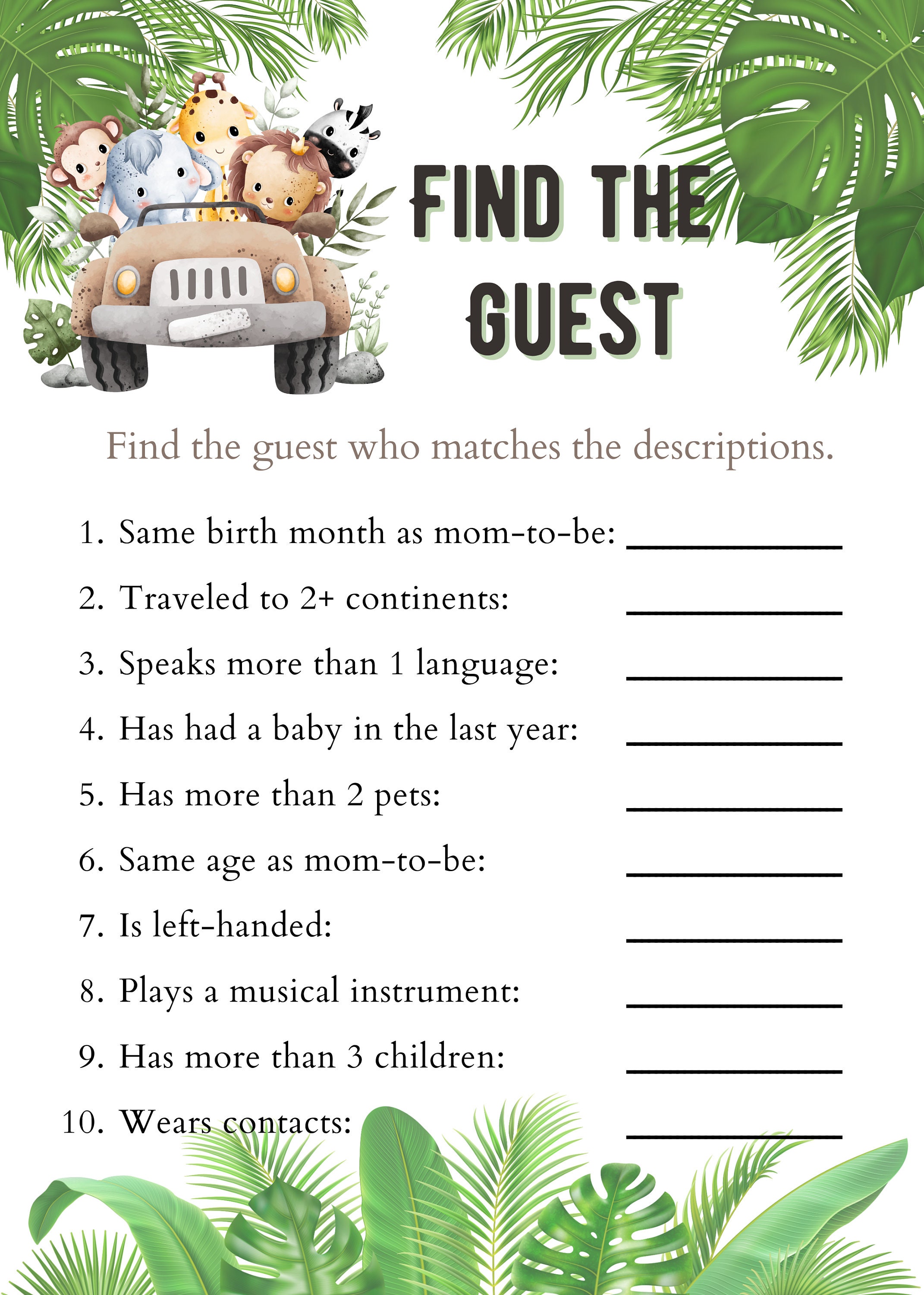Safari Baby Shower Games Bundle, Printable Jungle Animals Baby Shower ...