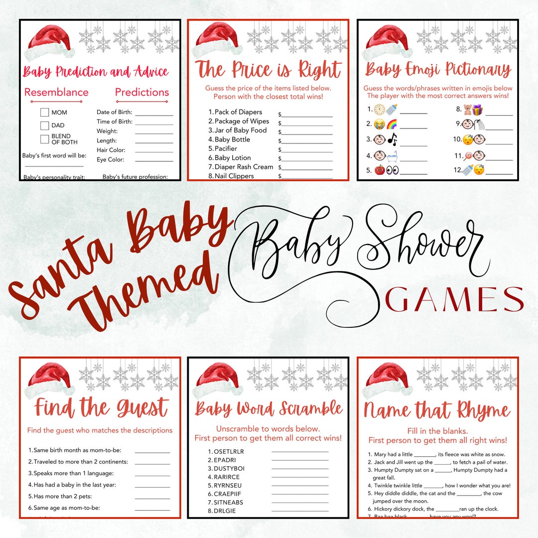 Printable Santa Baby Shower Games, Winter Baby Shower Activities ...
