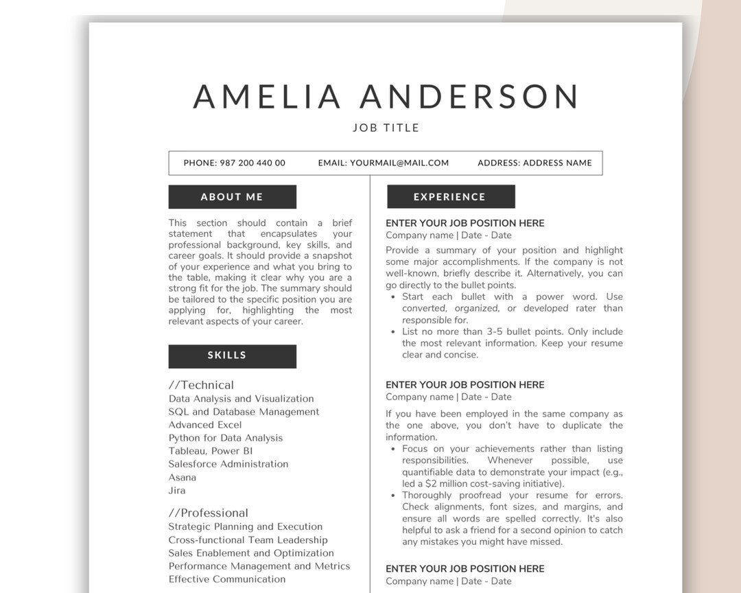 ATS Clean Resume Template for Canva, Editable CV, Professional ...