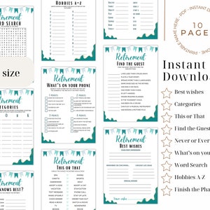 Teal Retirement Party Games Bundle, Printable Retirement Party Ideas ...