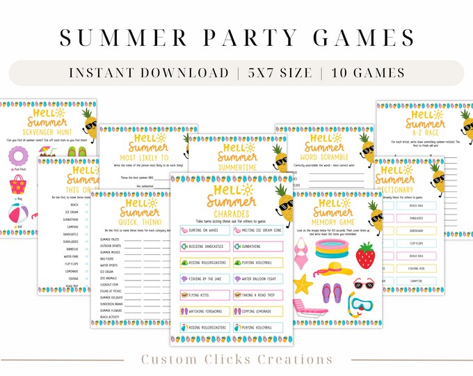 Summer Games Bundle, Printable Summer Games, Summertime Activities, Fun ...