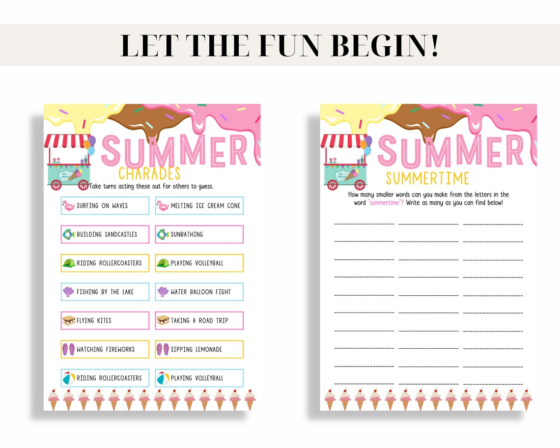 Ice Cream Delight Summer Party Games Bundle, Summer Birthday Games ...