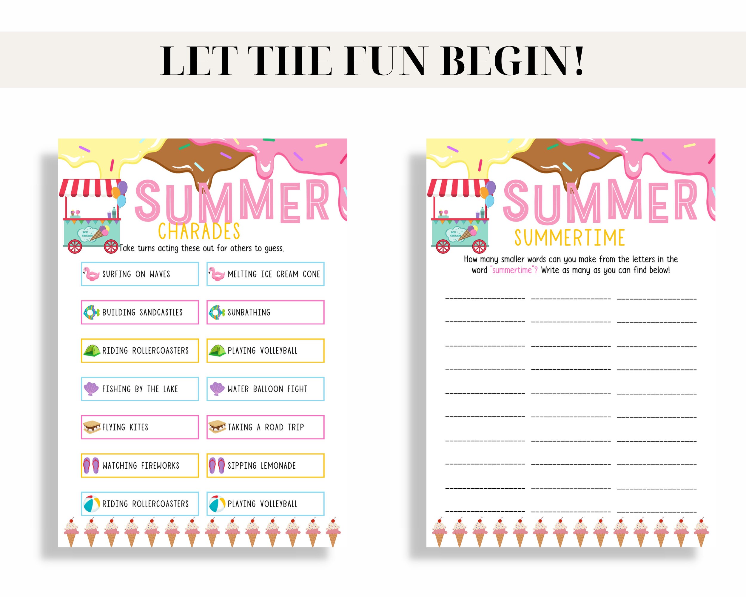 Ice Cream Delight Summer Party Games Bundle, Summer Birthday Games ...