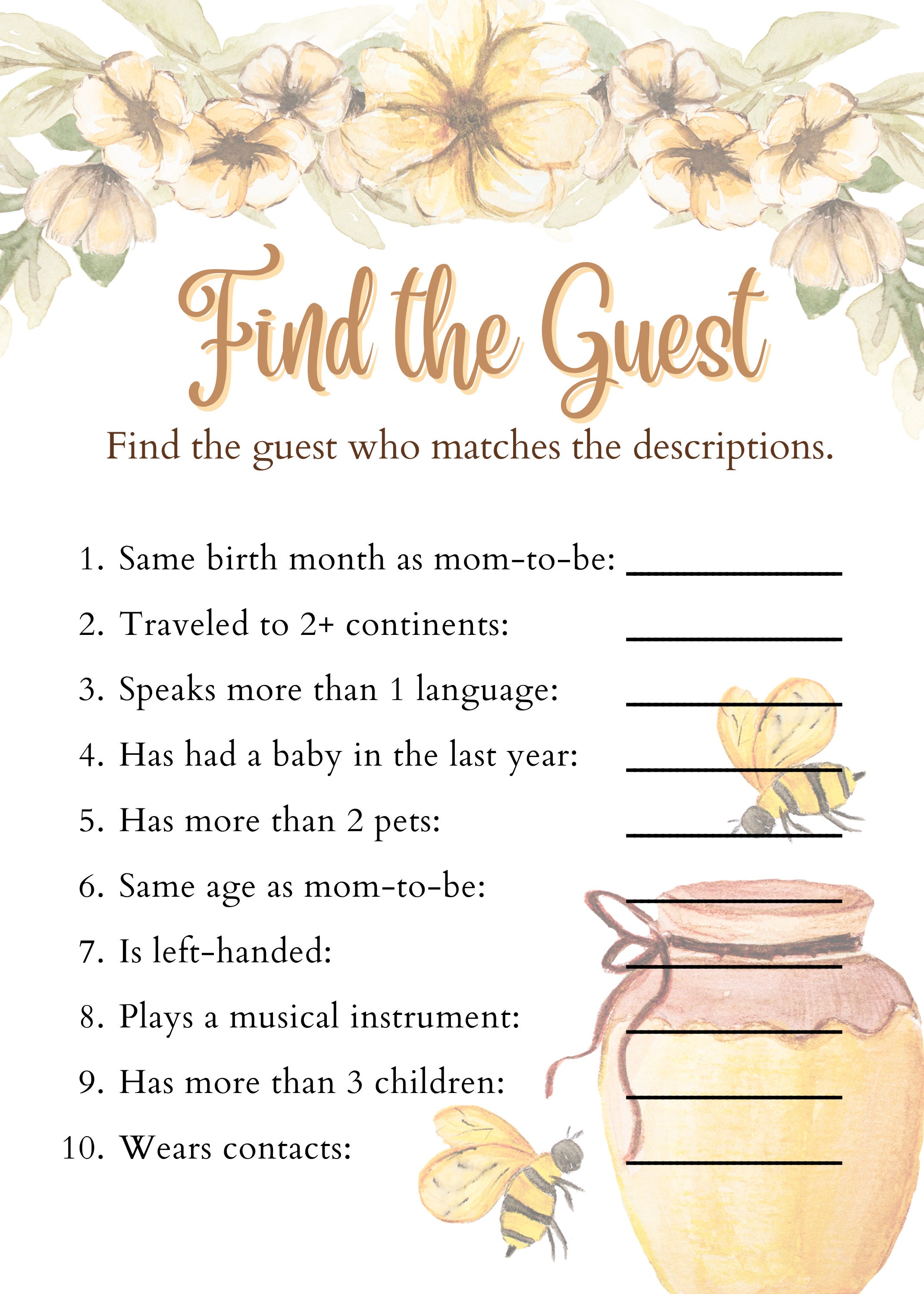 Honey Bee Baby Shower Games Bundle, Printable Sunflower Bee Baby Shower ...