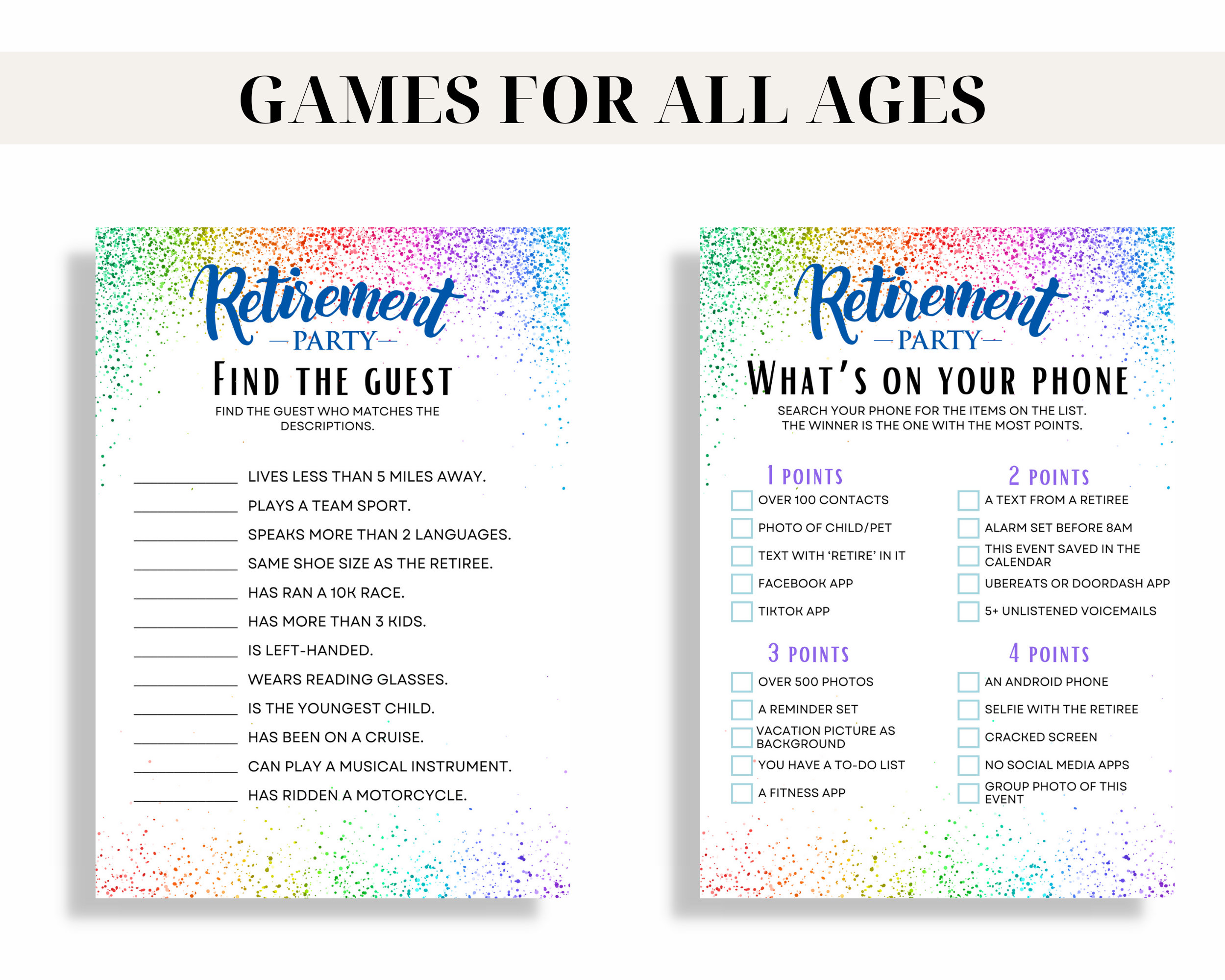 Colorful Celebrations Retirement Party Games Bundle, Printable ...