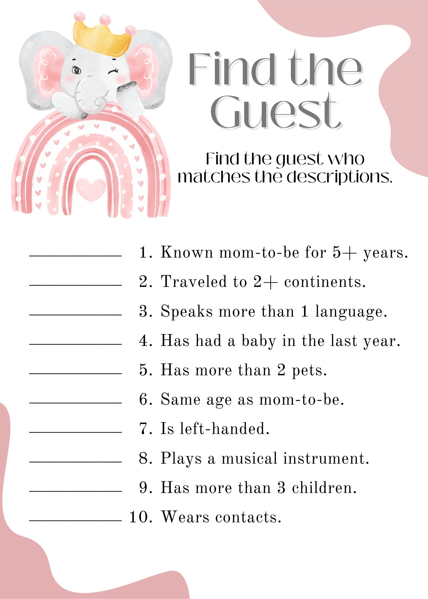 Pink Elephant Baby Shower Games Bundle, Baby Elephant Printable Games ...