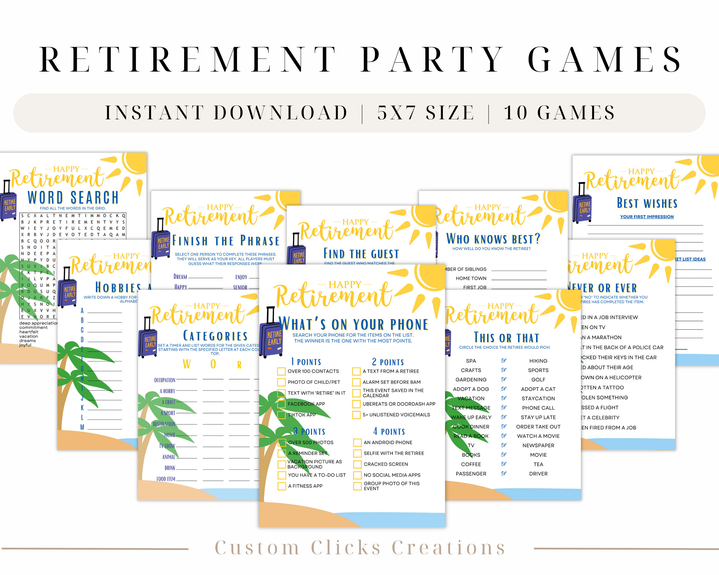 Beach Theme Retirement Party Games Bundle - Fun Printable Activities ...