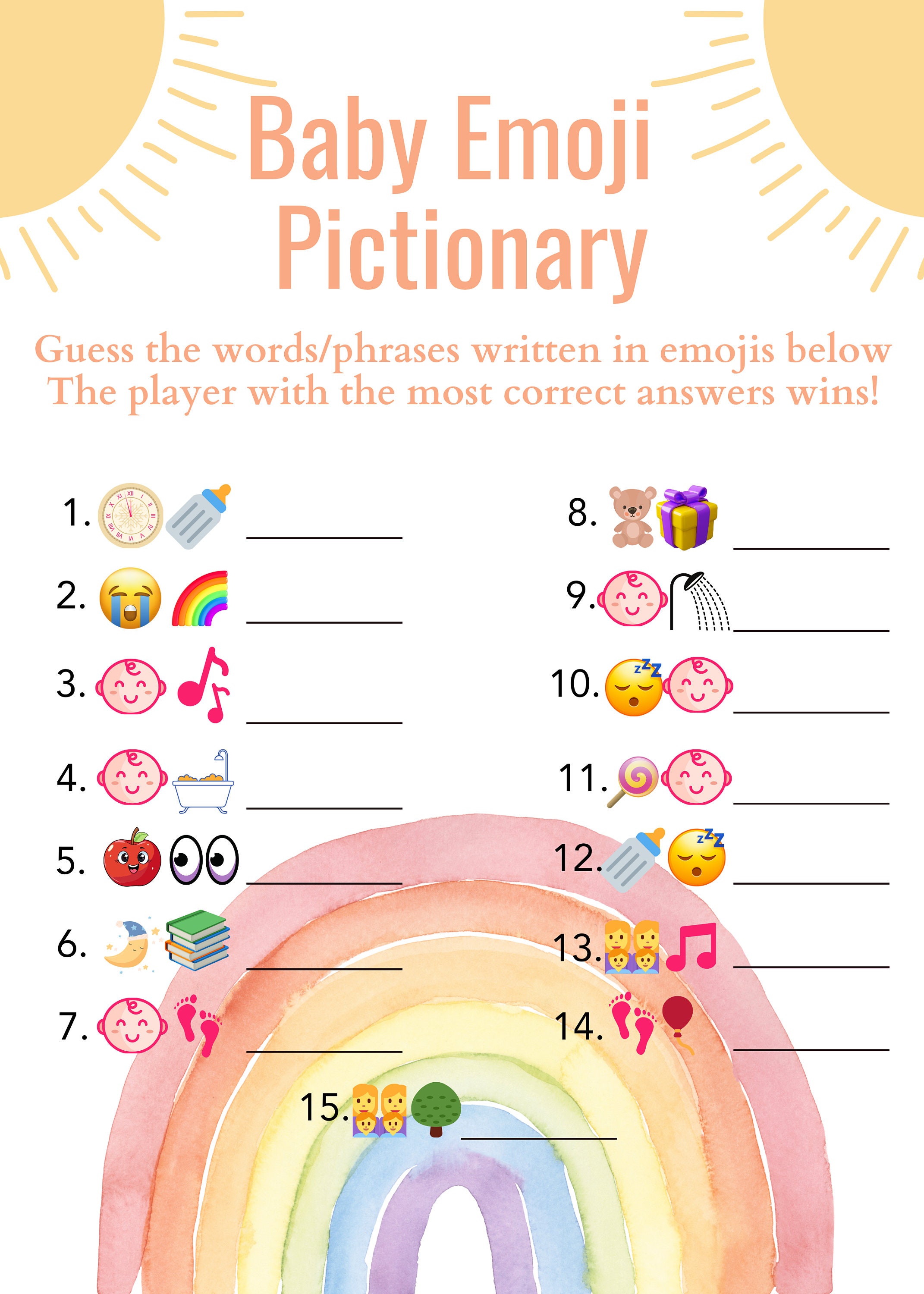 Sunshine Rainbow Baby Shower Games Bundle, Printable Rainbow Baby ...