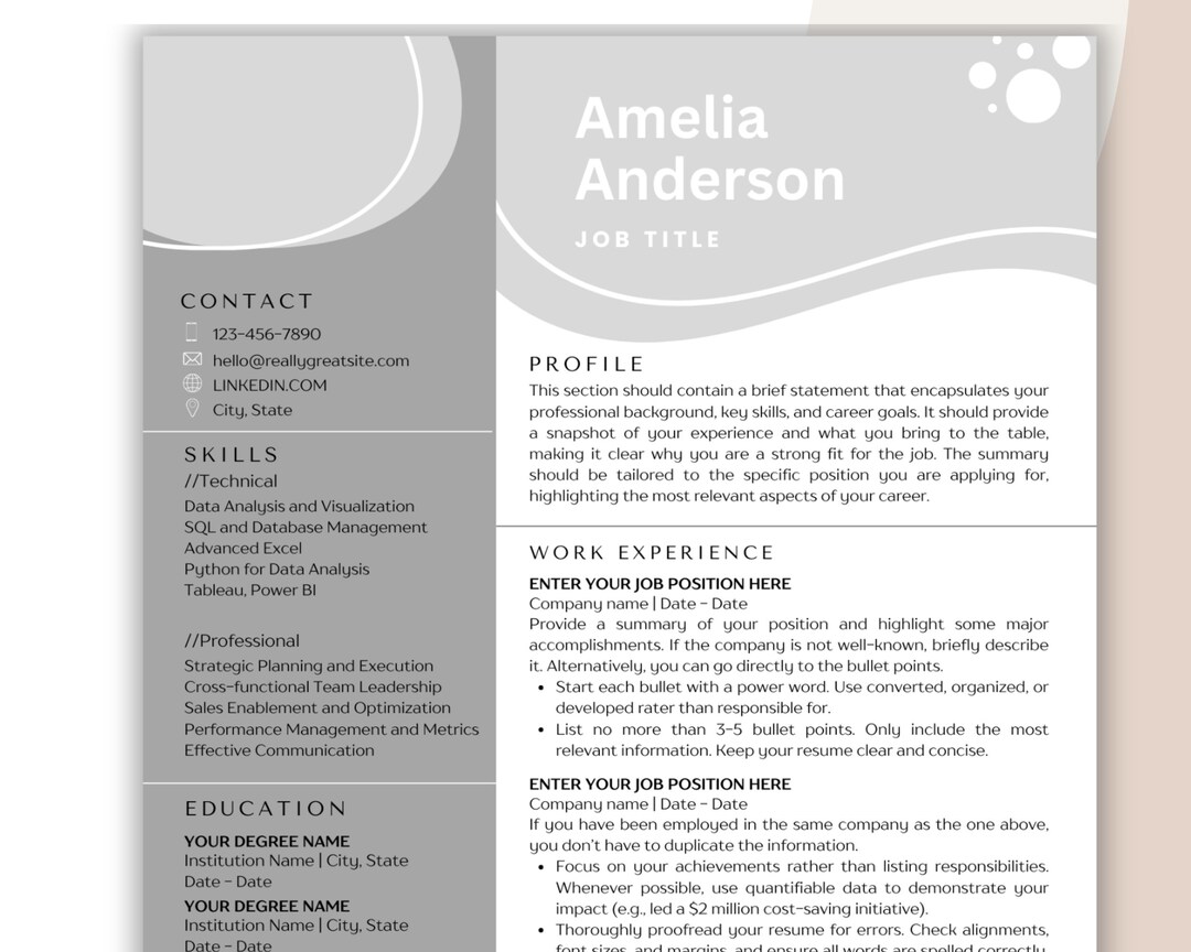 Modern Minimalist Resume Template With Photo, Editable, Professional Ats-friendly CV Design for ...