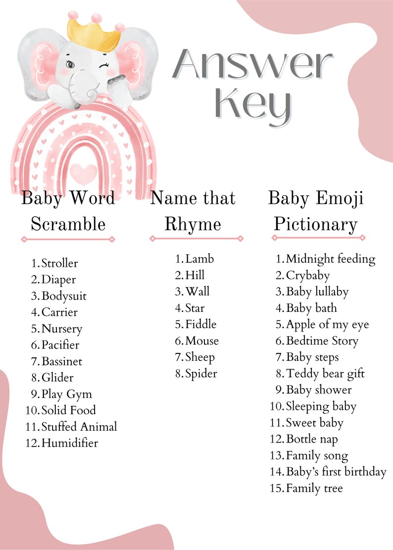 Pink Elephant Baby Shower Games Bundle, Baby Elephant Printable Games ...