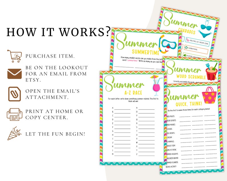 Summer Beach Games Bundle, Printable Summer Party Games, Summer ...